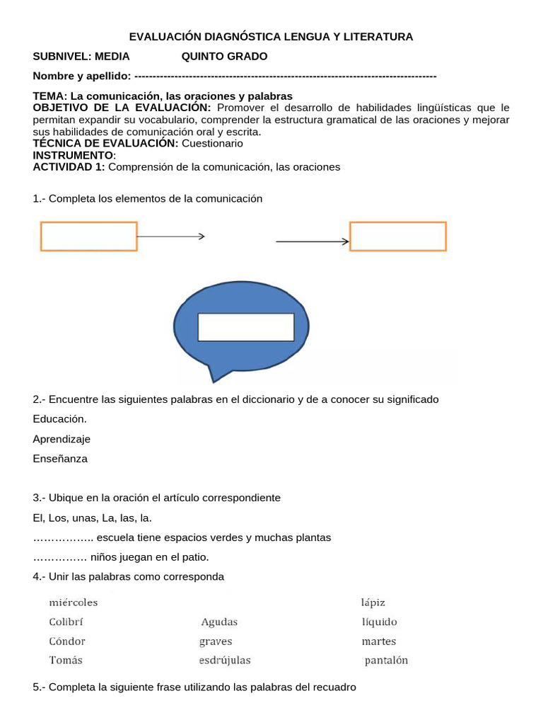 Evaluación Diagnóstica Quinto Grado 24 | PDF