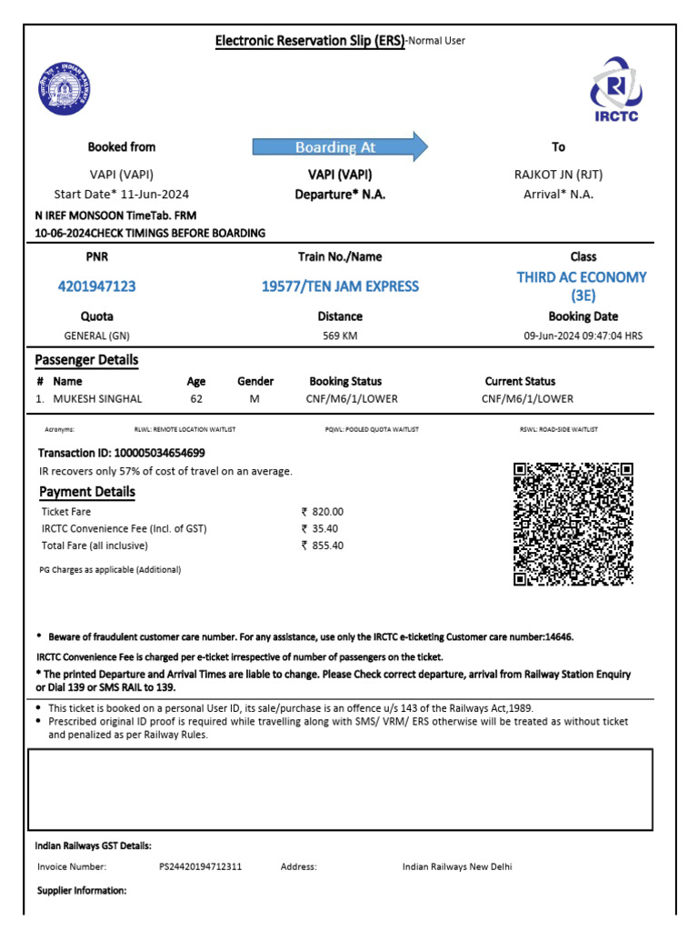 19577/ten Jam Express Third Ac Economy (3E) | PDF