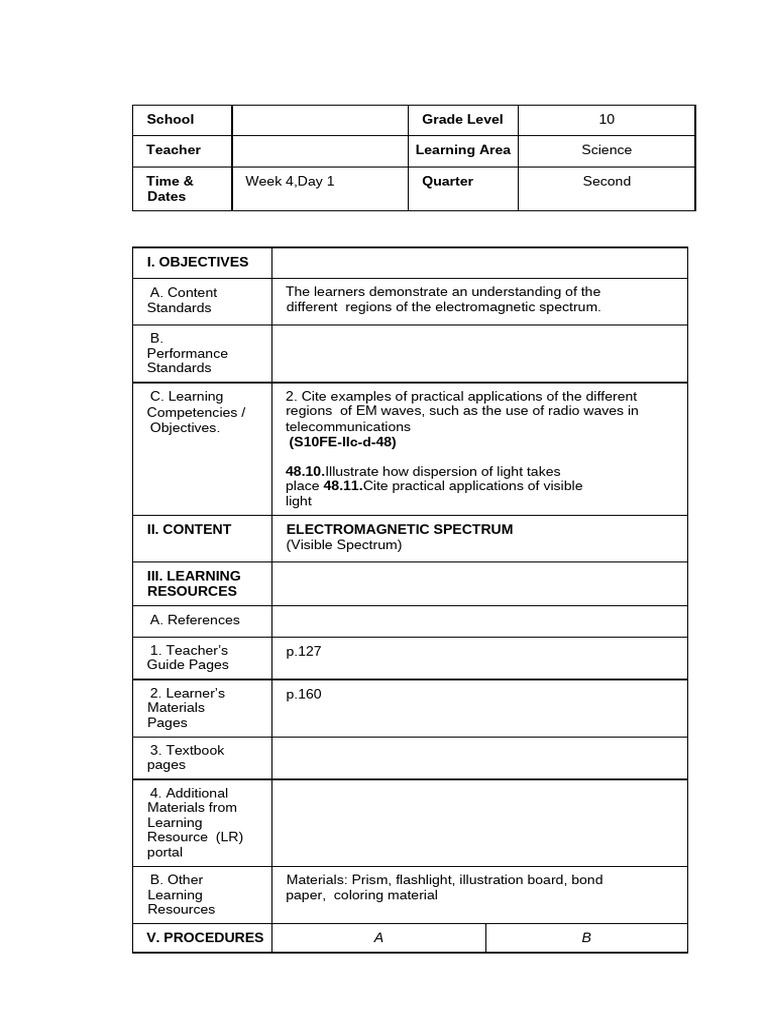 Electromagnetic Spectrum: Science Lesson Plan | PDF | Radiation ...