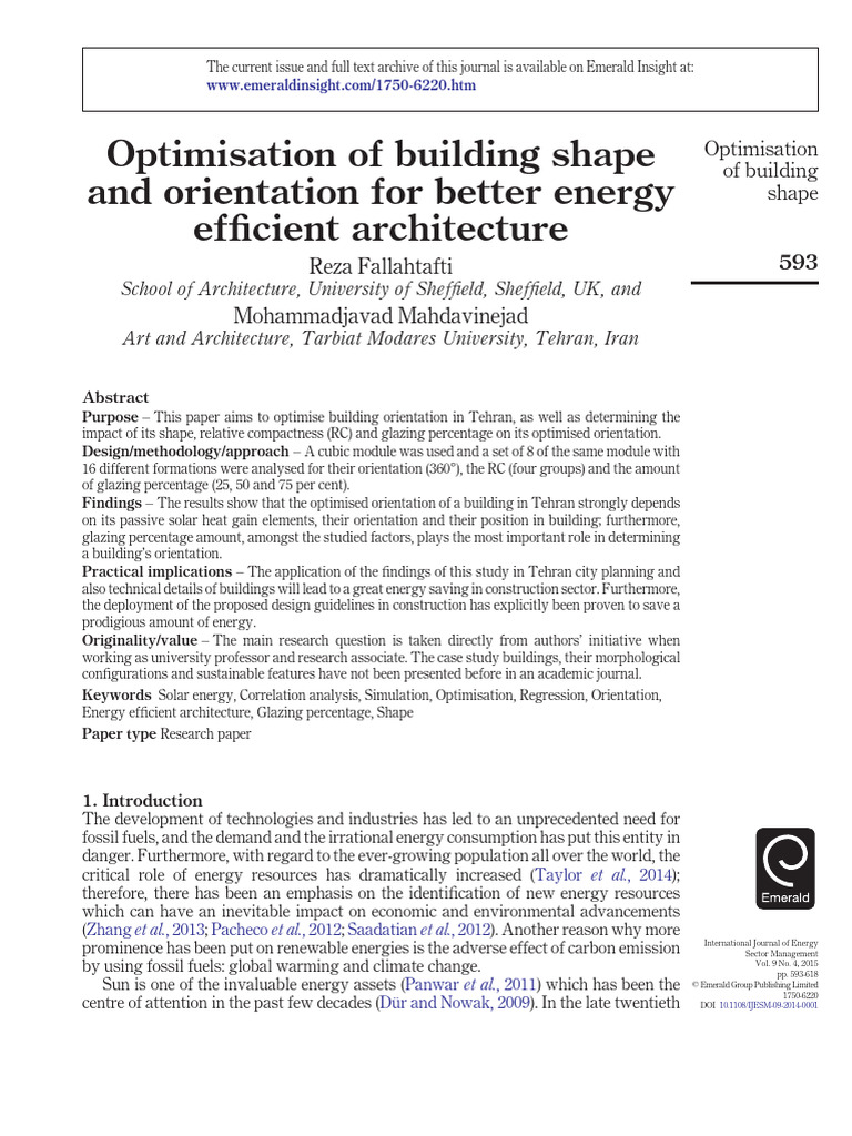 OTTV - Fallahtafti (2015) - Optimisation of Building Shape and Orientation For Better Energy ...