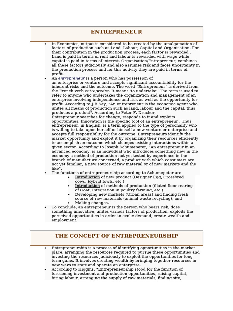 Entrepreneurship Notes | PDF | Entrepreneurship | Sole Proprietorship