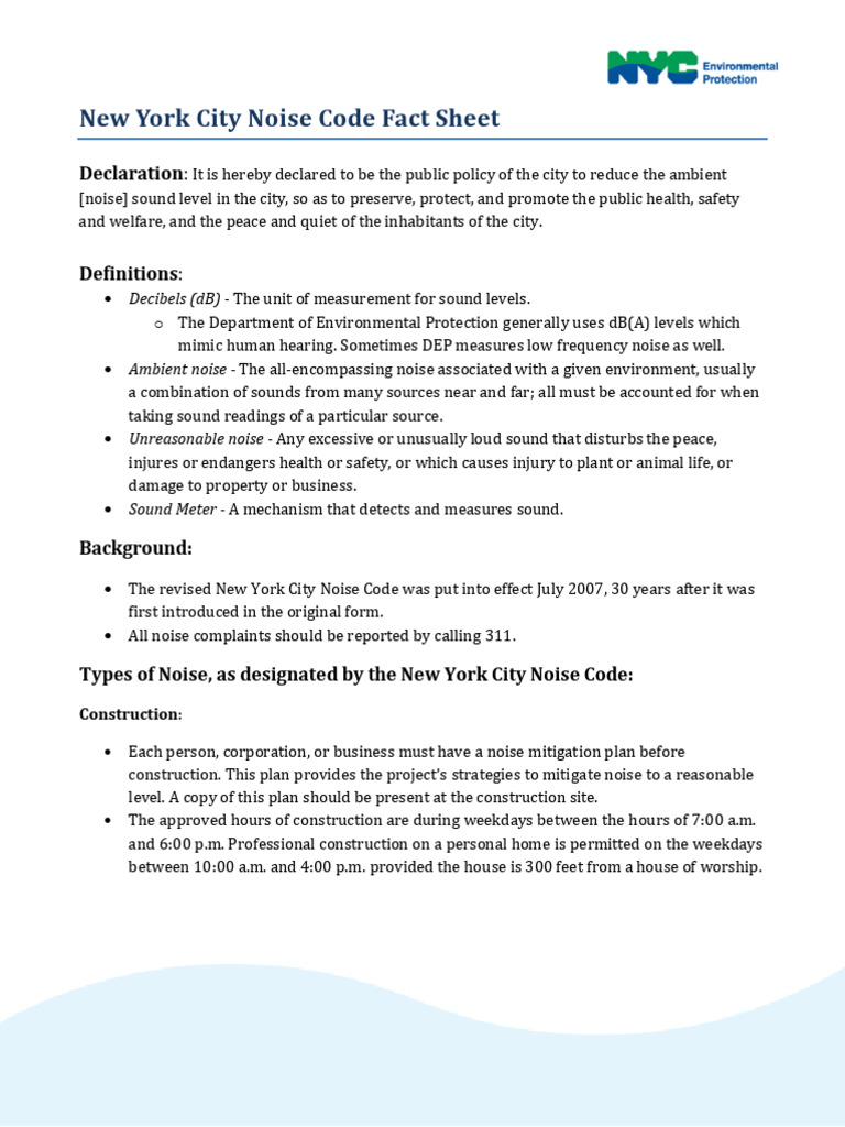 Nyc Noise Code Fact Sheet | PDF