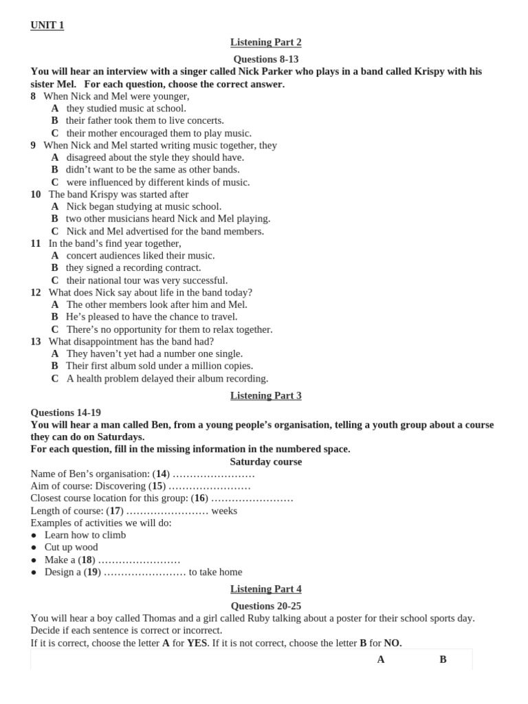 Luyen Nghe UNIT 1 | PDF