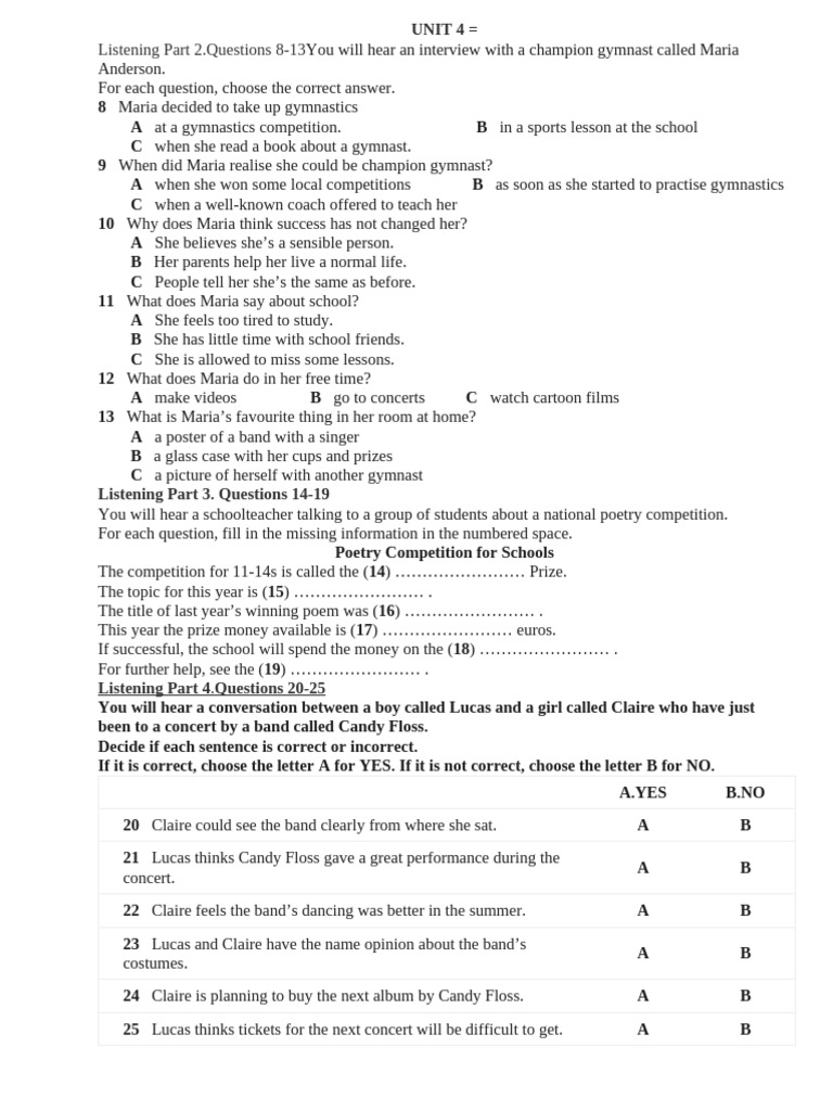Unit 4 Listening | PDF