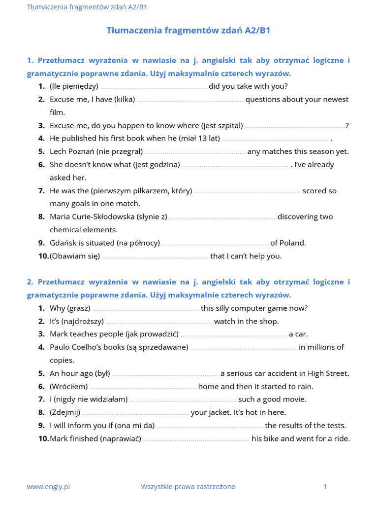 Egzamin Ósmoklasisty - Tłumaczenia Fragmentów Zdań 1-10 UPDATED (Kopia ...