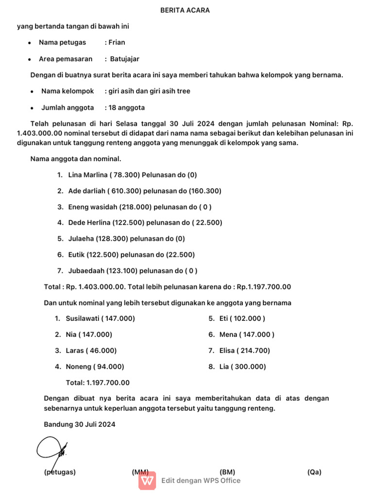 Berita Acara Giri Asih | PDF