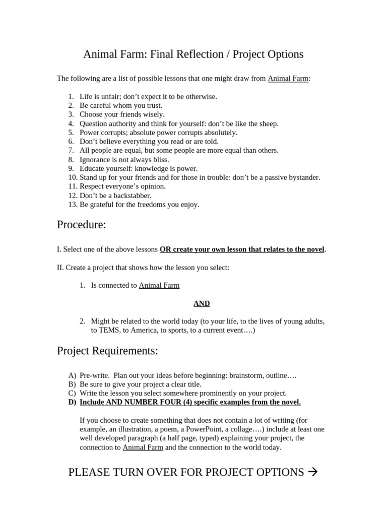 Animal Farm Final Project Options | PDF