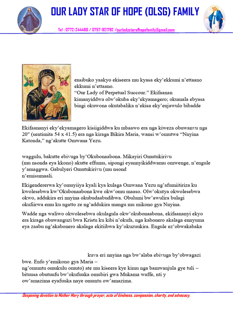 Chaplet and Novena To Our Lady of Perpertual Help in Luganda | PDF