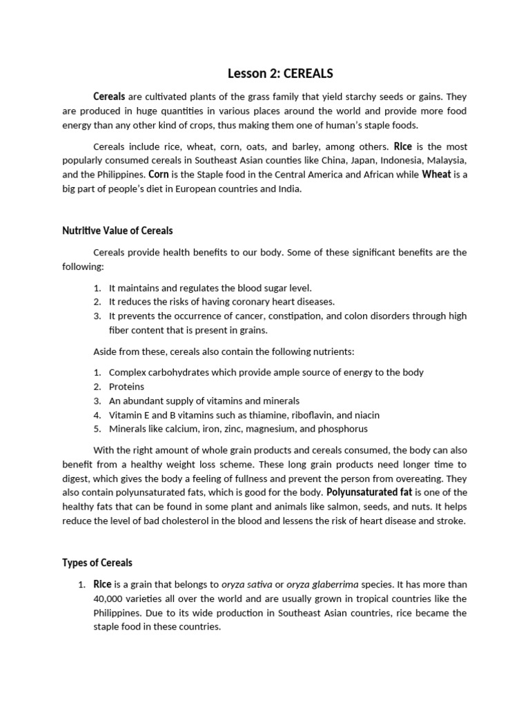 Lesson-2-Cereals | PDF