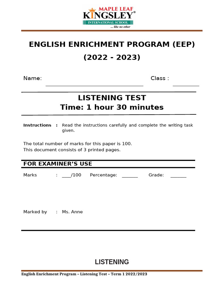 English Enrichment Program (Eep) Listening Test | PDF
