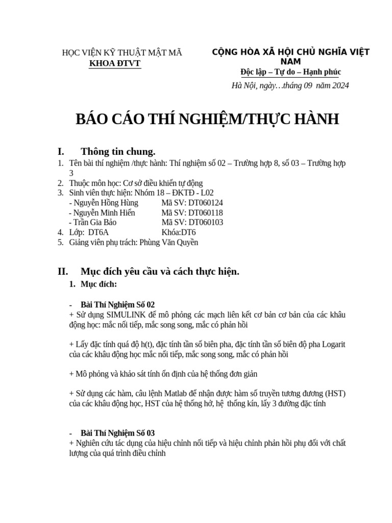 Nhóm 18 - ĐKTĐ - L02 | PDF