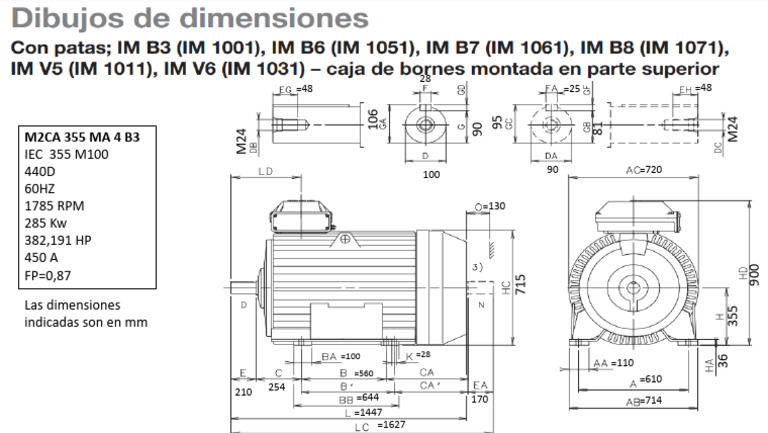 Medidas Del Motor Del Molino M2ca 355 | PDF