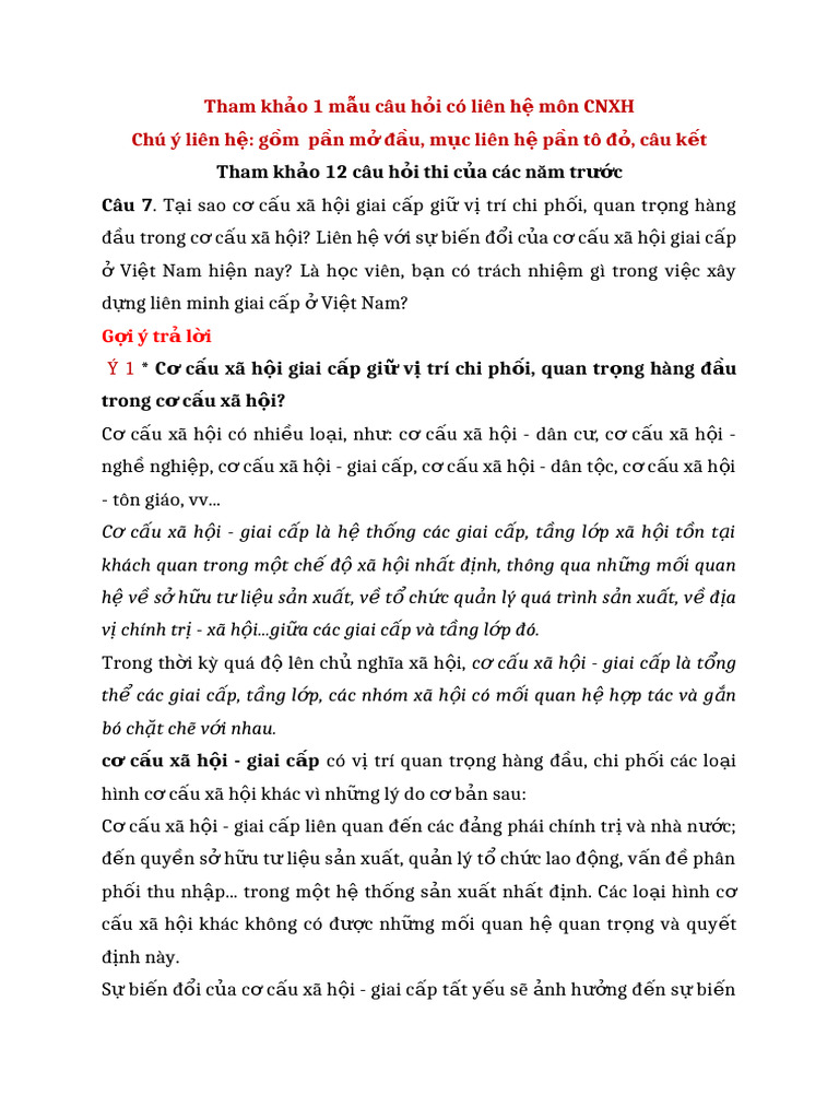 mẫu câu hỏi thi tự luận CNXH | PDF
