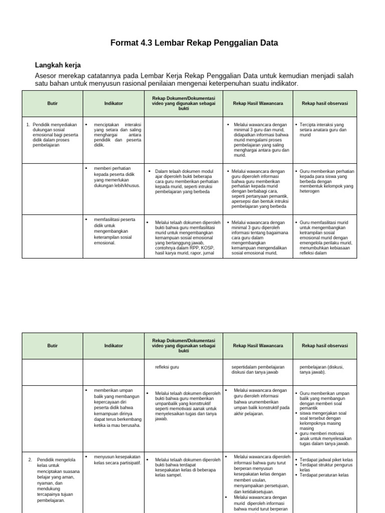Format 4.3 Lembar Rekap Penggalian Data | PDF