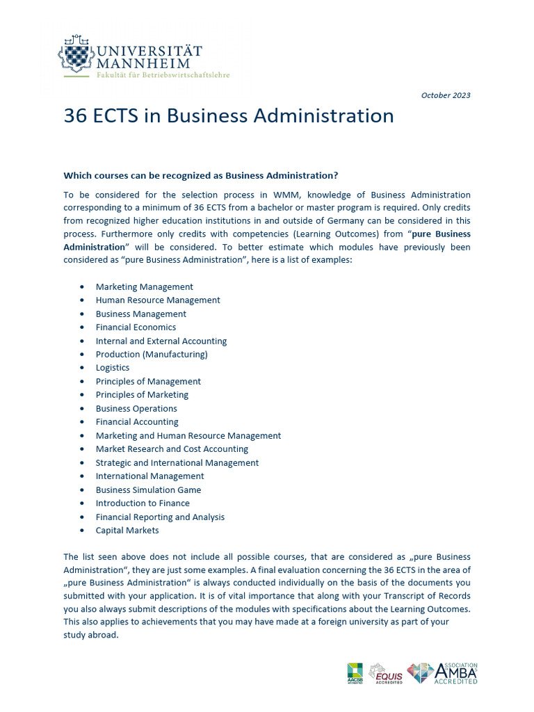 MMM Fact Sheet Admission Requirement 36 ECTS in BA ENG | PDF