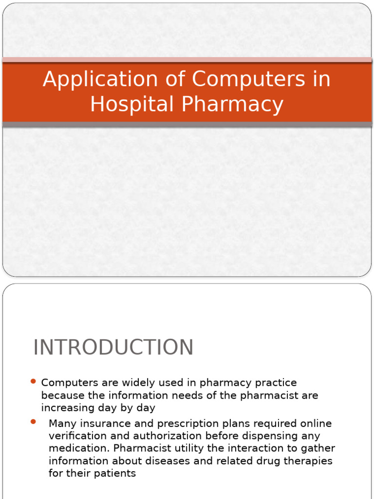 Application of Computers in Hospital Pharmacy | PDF