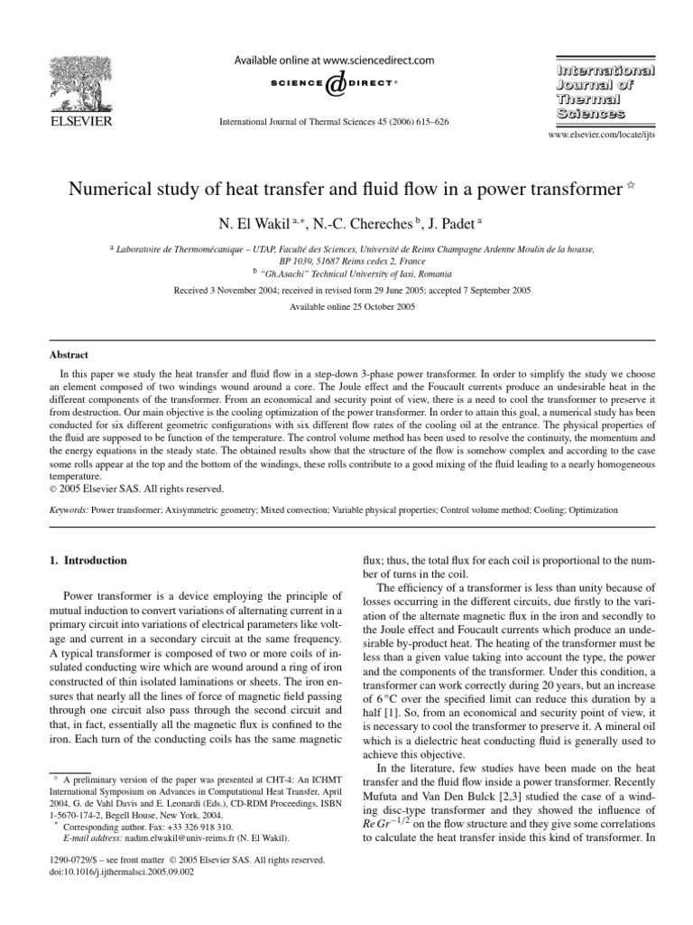 Numerical Study of Heat Transfer and Fluid Flow in A Power Transformer | PDF