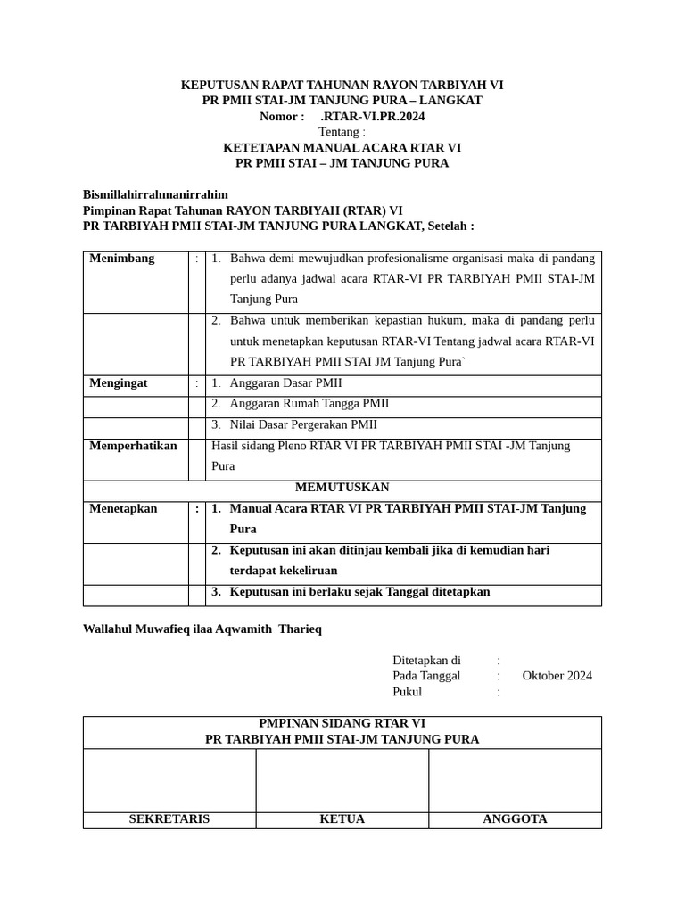 KEPUTUSAN RTAR Tarbiyah | PDF