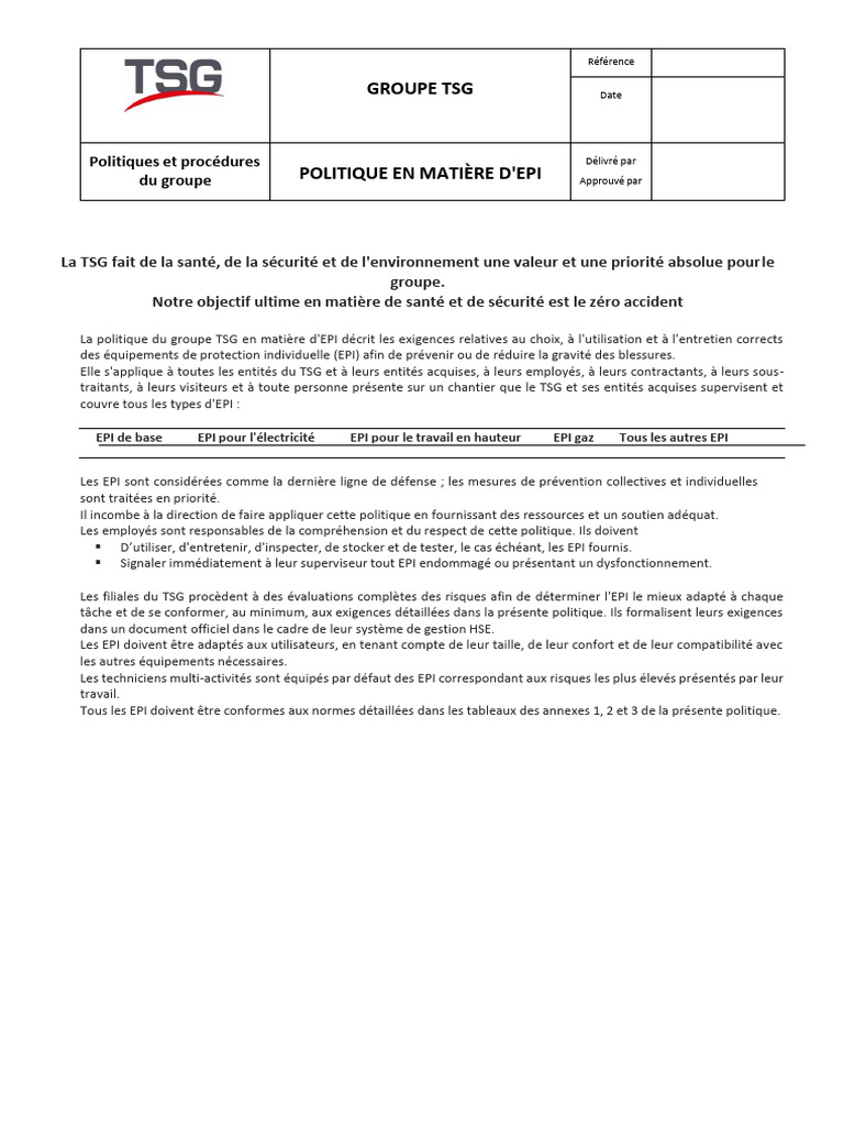 Tsg-Hseq-Pol-004 - TSG Group Ppe Policy - Rev0 FR | PDF