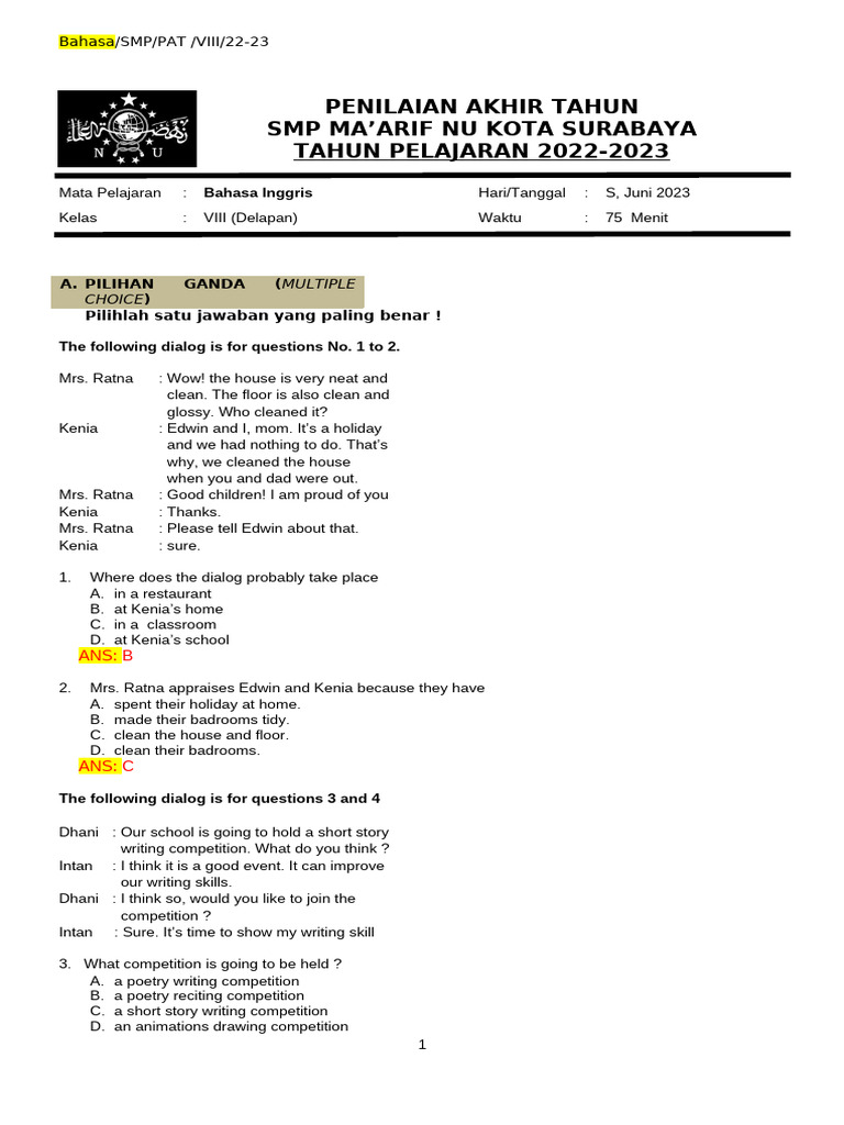 Naskah Soal Pat 22-23 | PDF