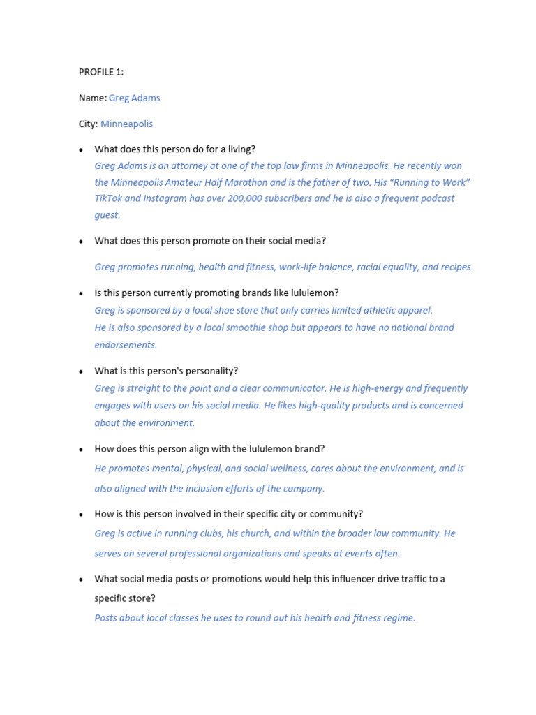 Lululemon - Task 3 - Example Answer | PDF