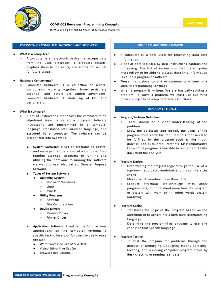 COMP 002 - Reviewer - Programming Concepts | PDF | Contemporary Art