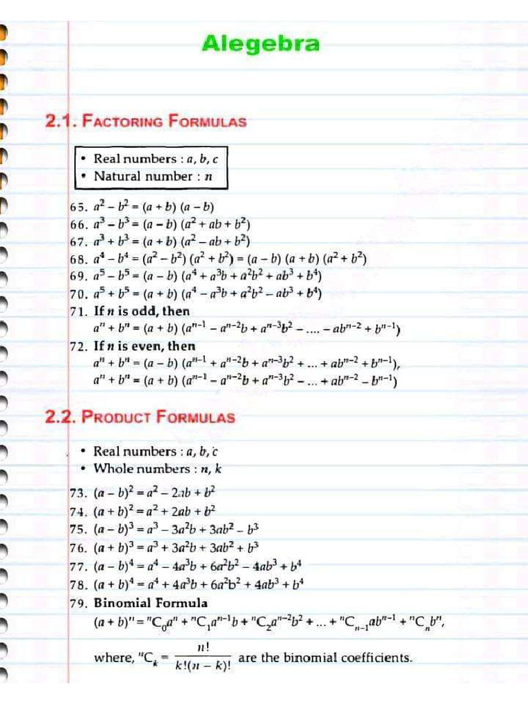 7-Basic Algebric Formulas PDF Notes | PDF