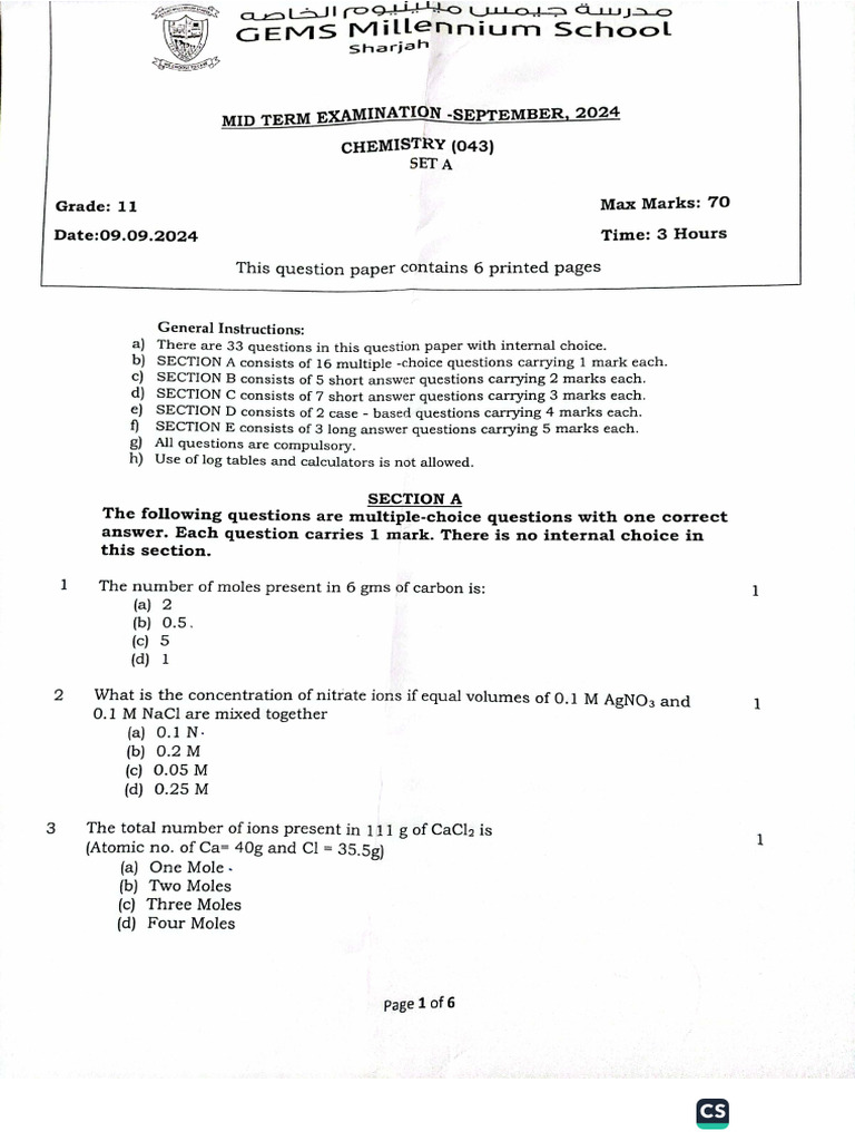 Chemistry Midterm Paper | PDF