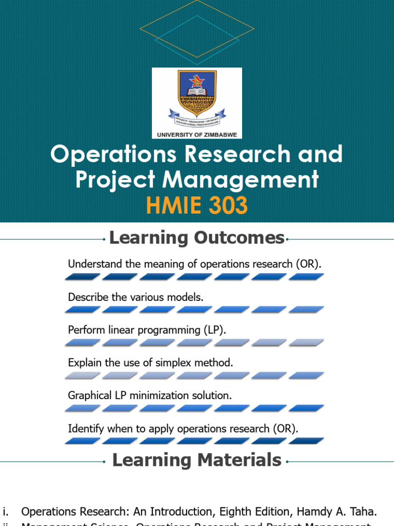 Operations Research and Project Management HMIE 303 | PDF