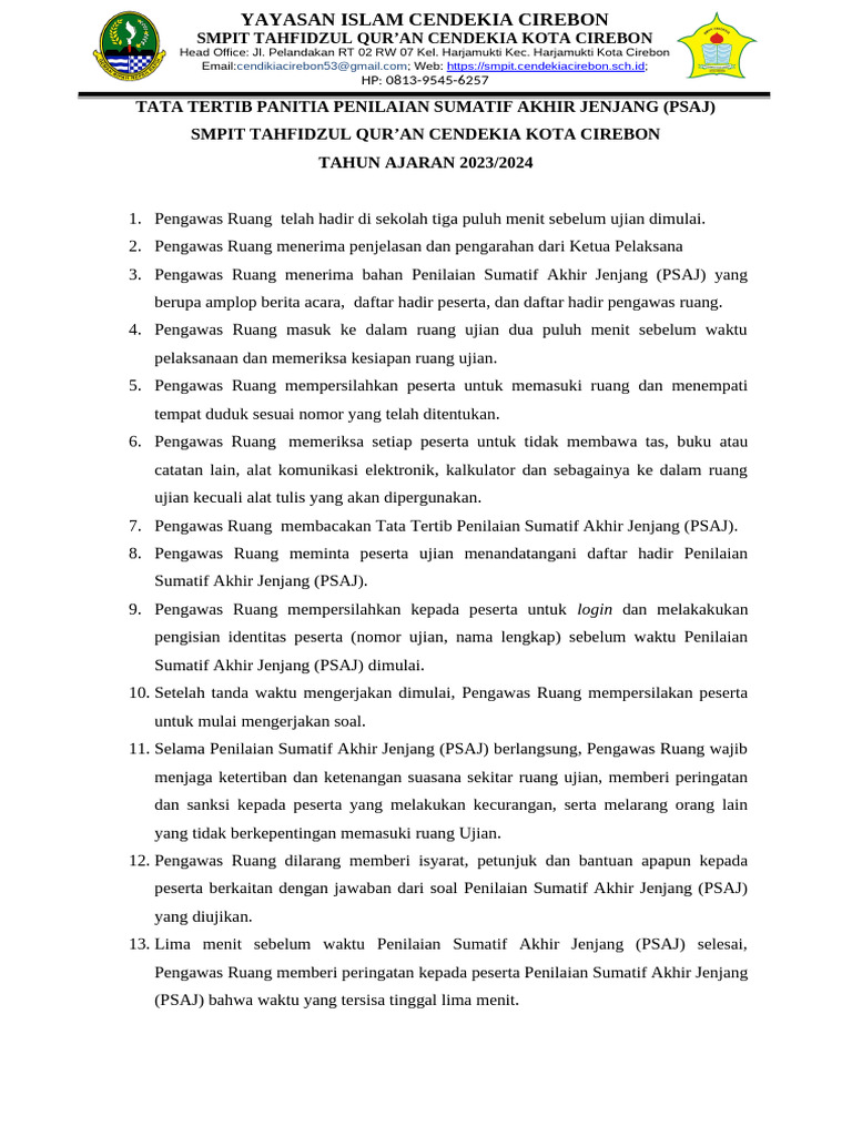Tata Tertib Panitia Penilaian Sumatif Akhir Jenjang | PDF