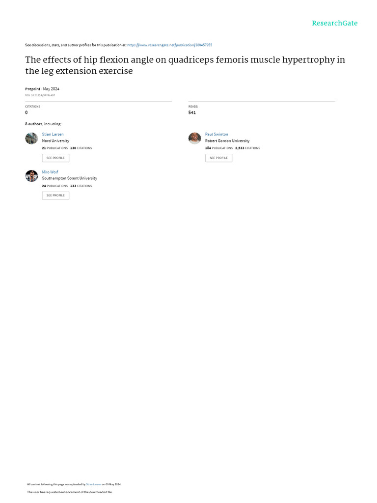 The Effects of Hip Exion Angle On Quadriceps Femoris Muscle Hypertrophy ...