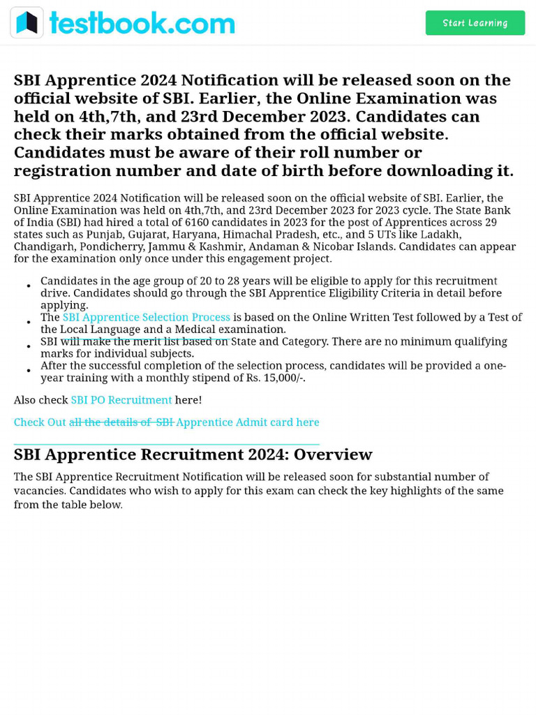 SBI Apprentice 2024exam Info | PDF