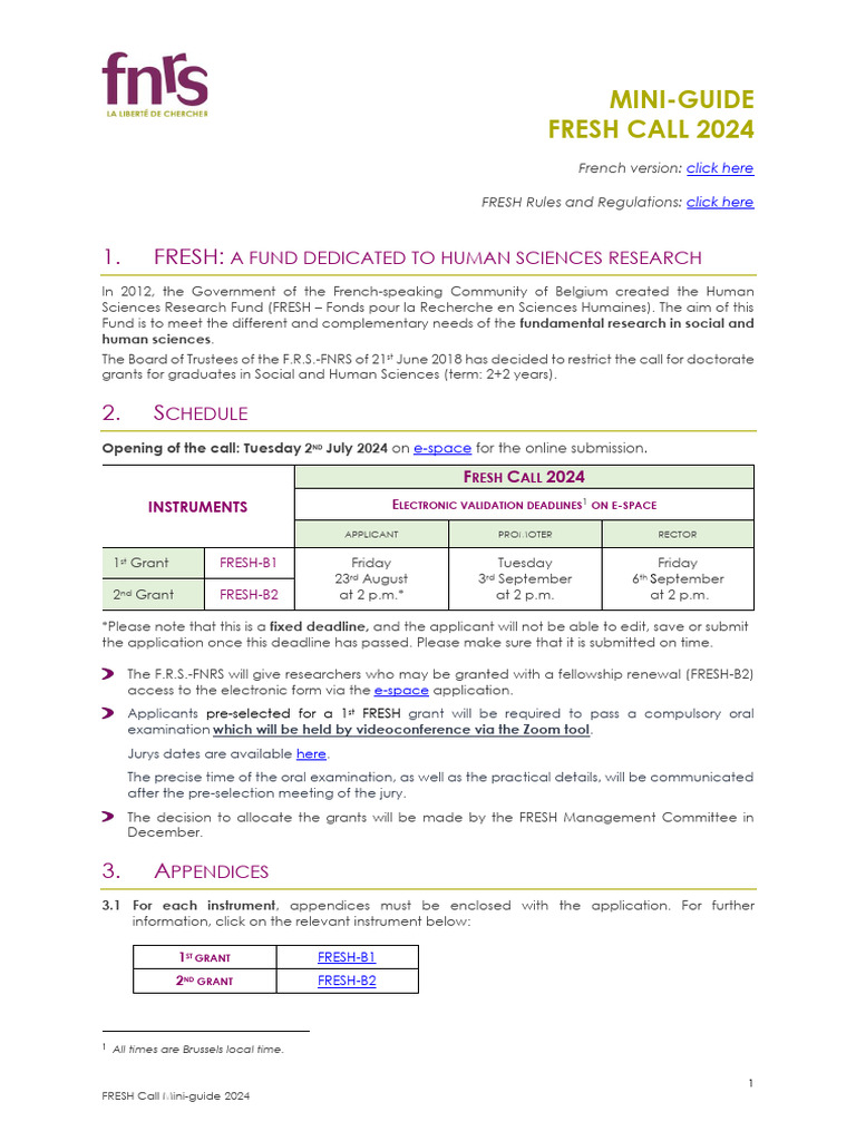 Frs-Fnrs Mini-Guide Bourses Fresh 2024 en | PDF