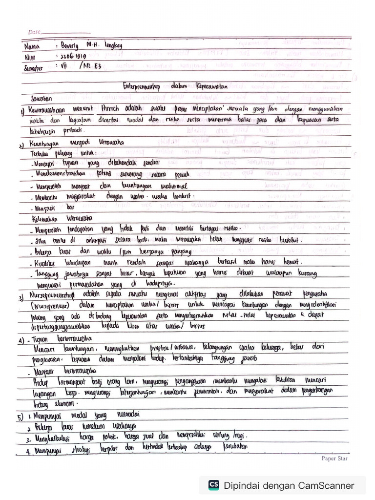 UTS Beverly Lengkey 23061919, Enterpreneuship DLM Keperawatan | PDF