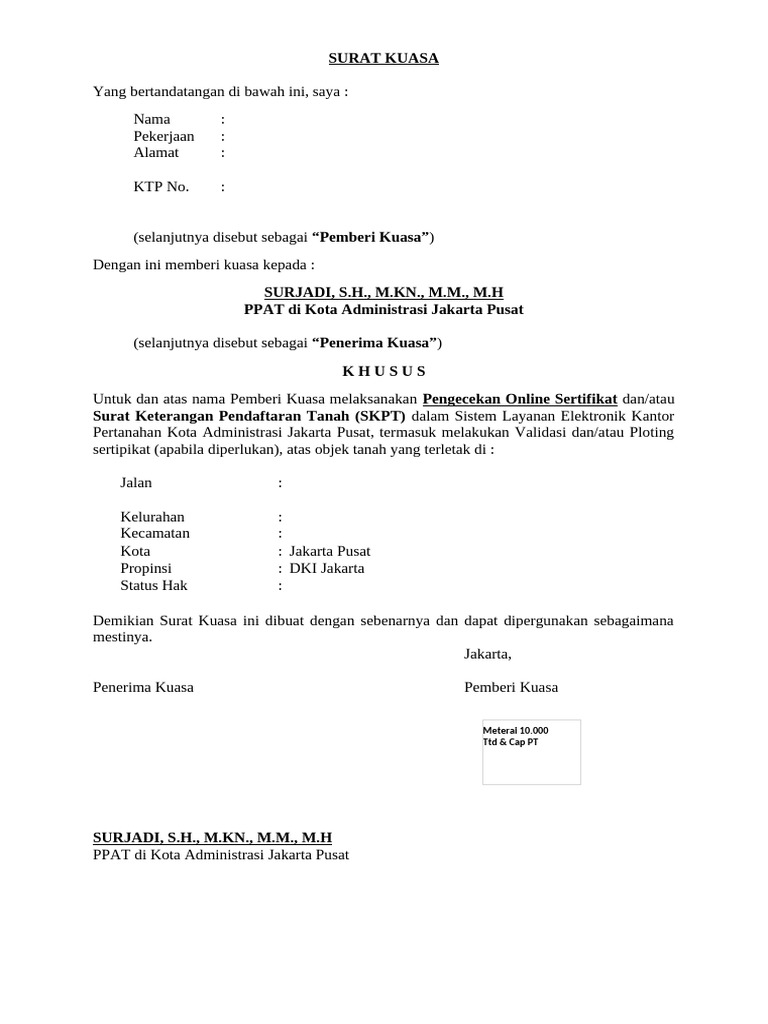 Surat Kuasa & Pernyataan Cek | PDF