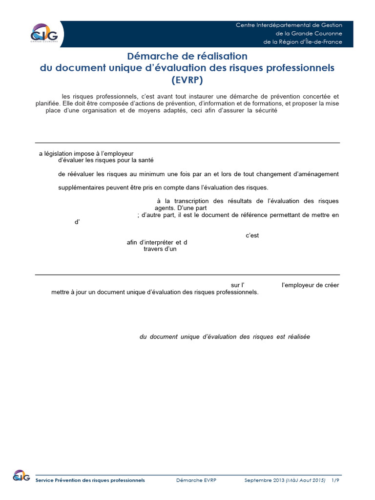 Démarche de Réalisation Du Document Unique D'évaluation Des Risques Professionnels | PDF