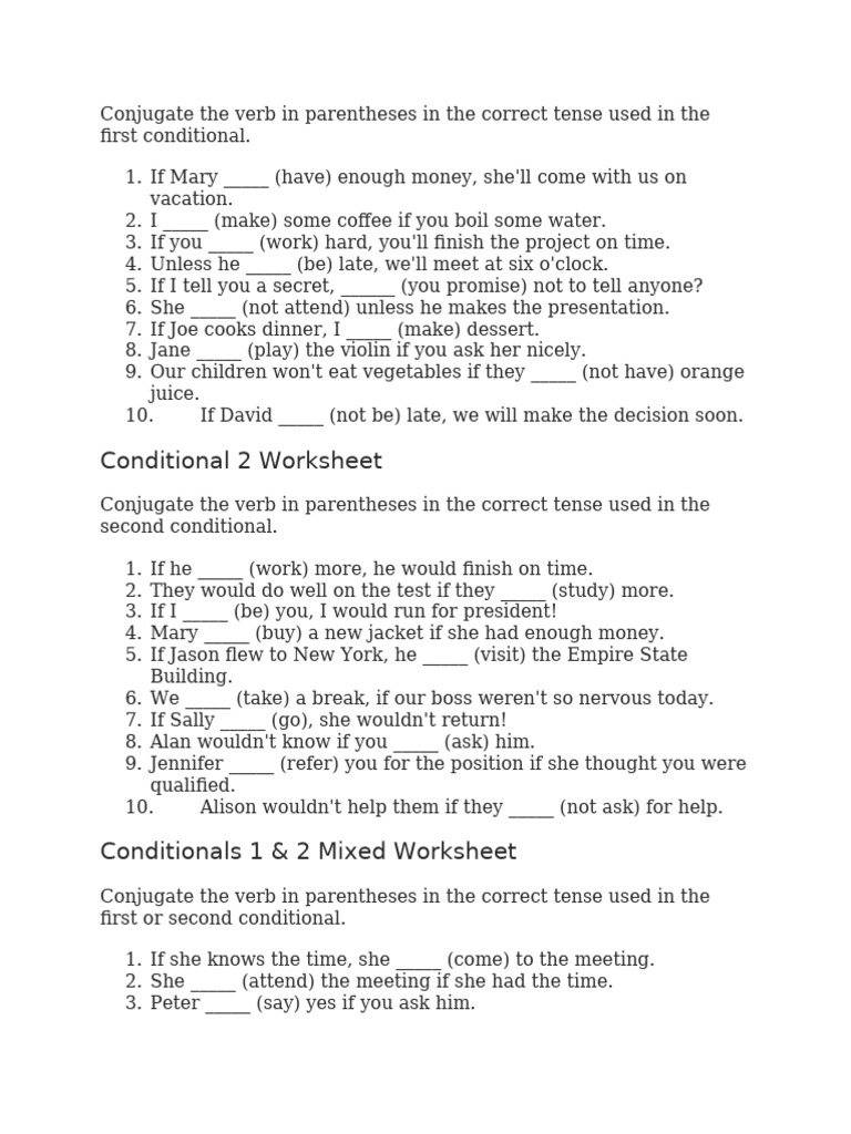 Worksheet For First and 2nd Conditionaal | PDF | Language Arts & Discipline