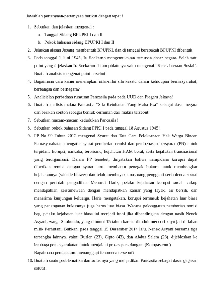 Soal PKN X Essay | PDF