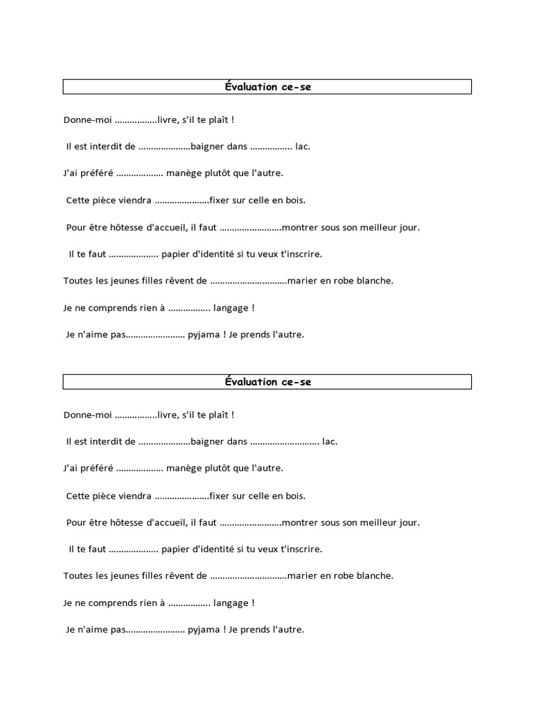 Évaluation Ce Et Se | PDF