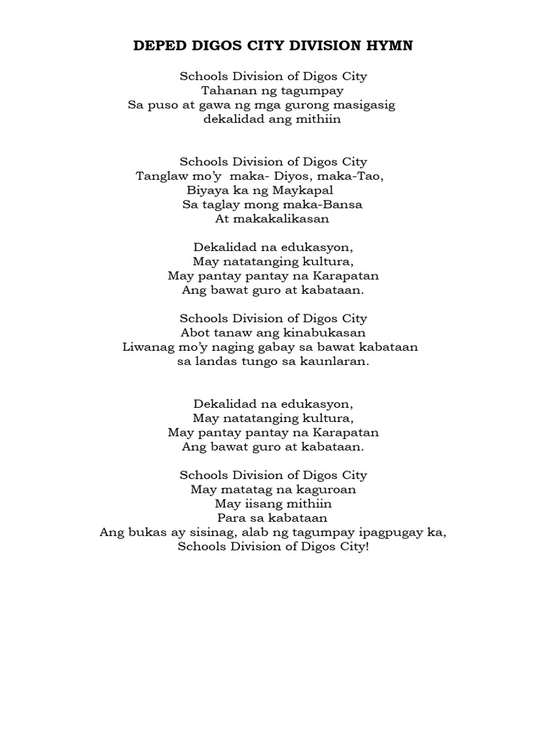 Deped Digos City Division Hymn | PDF | Wellness