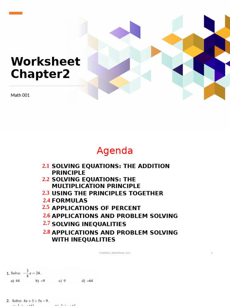 Worksheet Chapter2 MATH001 | PDF