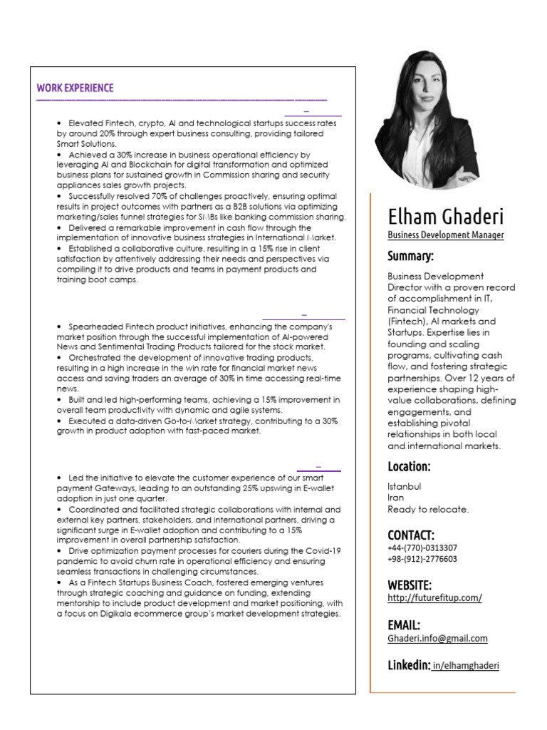 Elham Ghaderi: Work Experience | PDF | Mentorship | Business