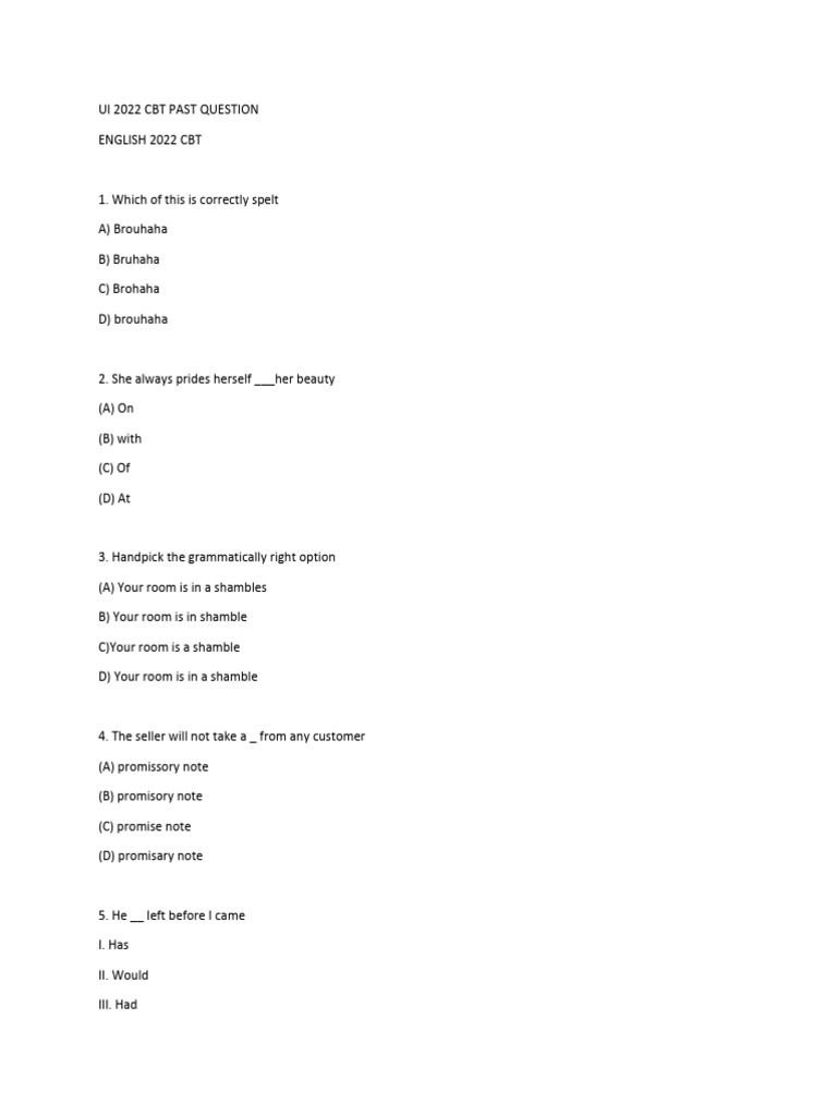 Ui 2022 Past Questions | PDF