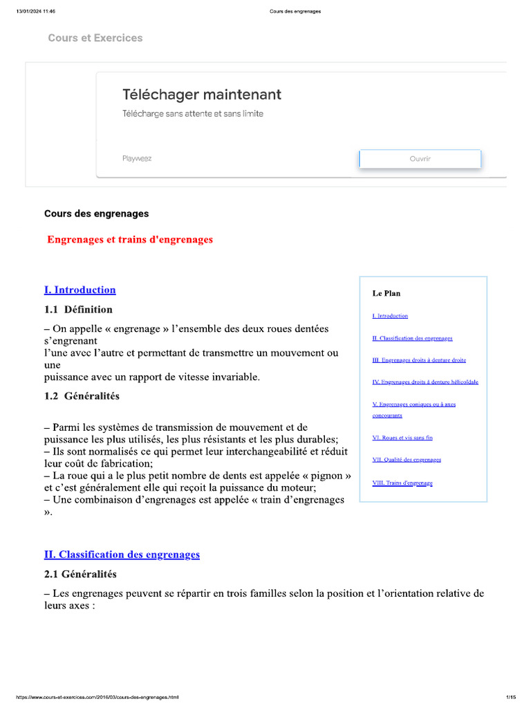 Cours Sur L'engrainage | PDF