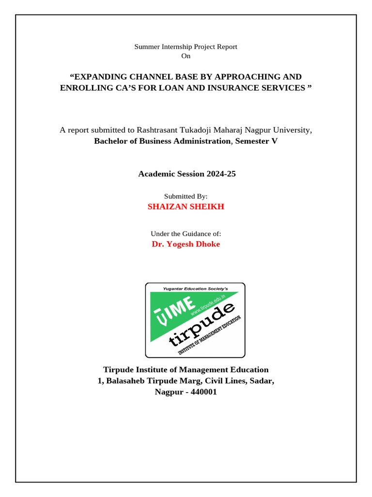 Front Pages - SIP Report Format BBA | PDF