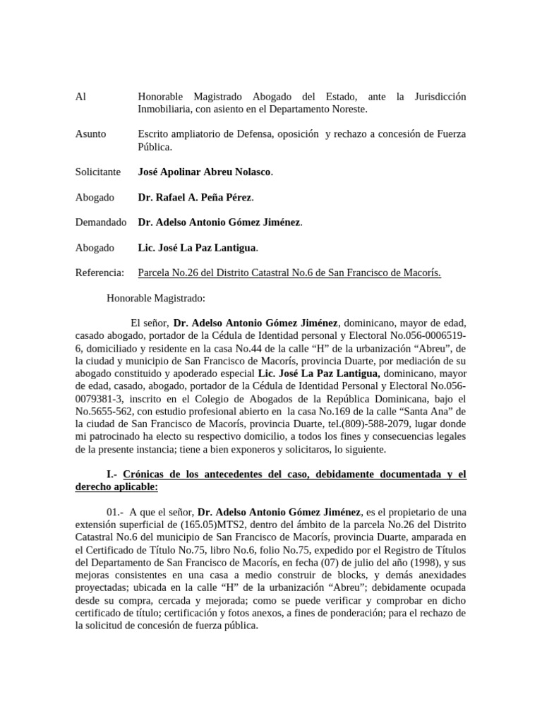 Abogado Estado Defensa Desalojo DR - Adelso Gómez Full | PDF