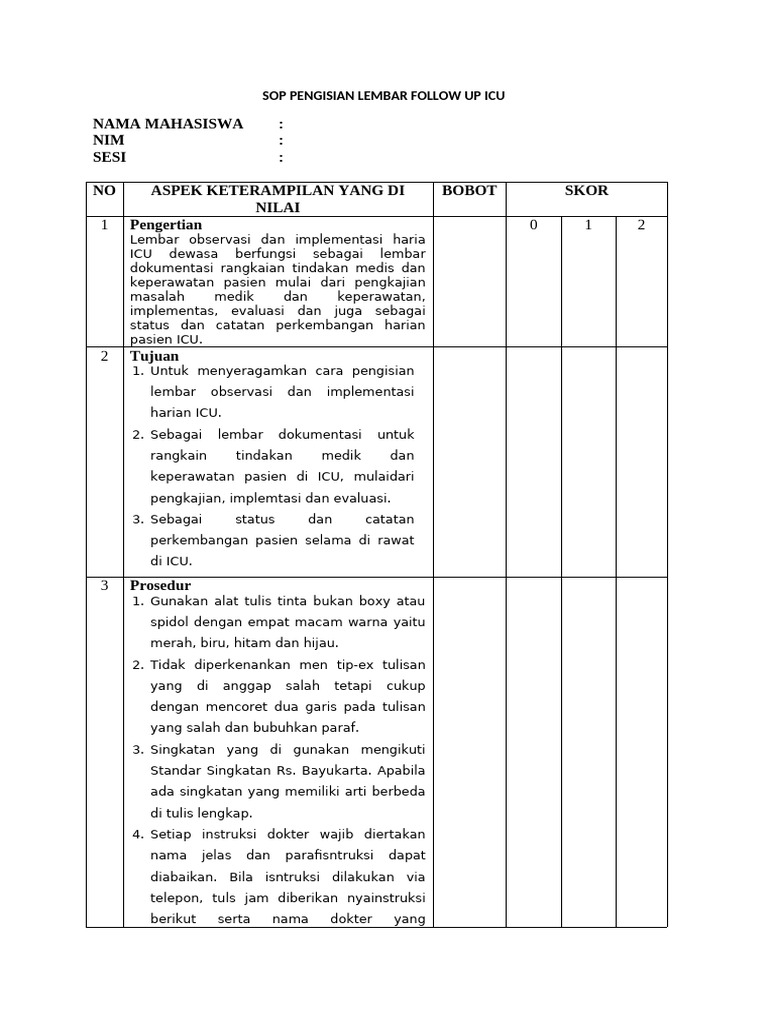 Sop Lembar Follow Up Icu Pdf