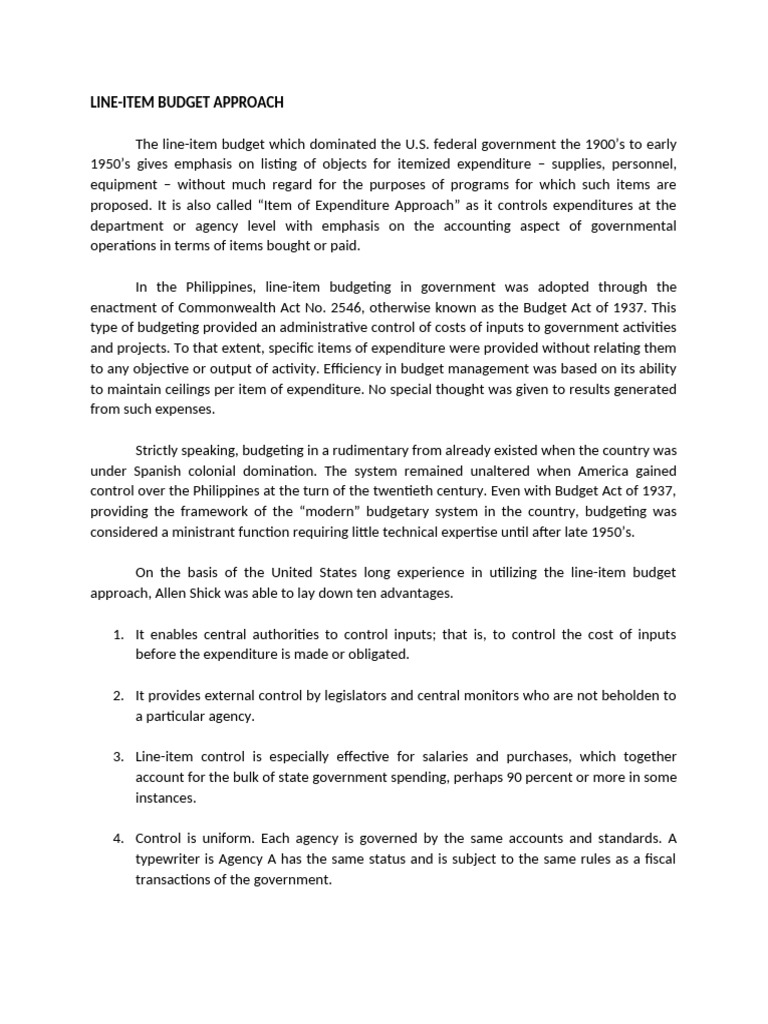 Line-Item Budget Approach | PDF