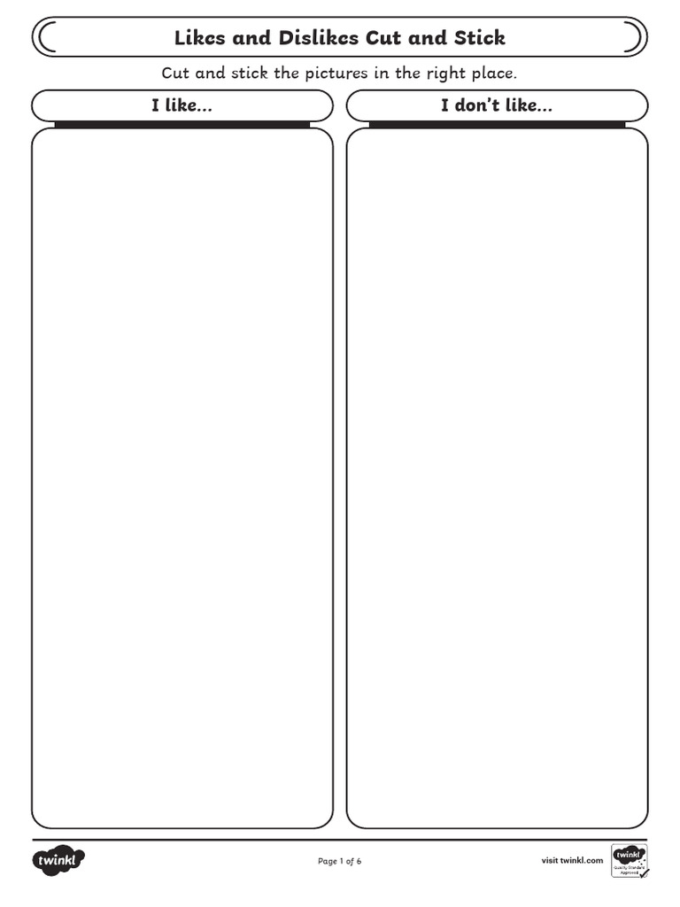 Likes and Dislikes Activity Sheets BW | PDF