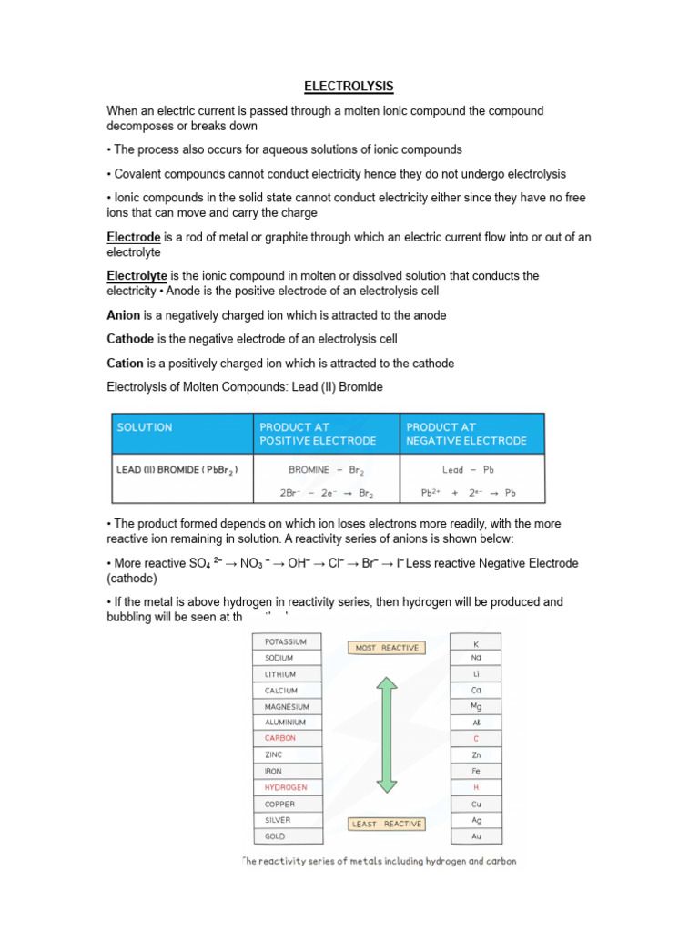 Electrolysis Notes | PDF